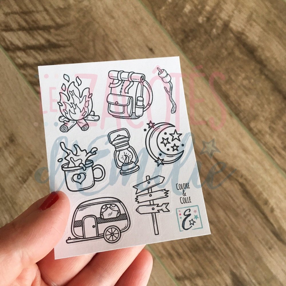 Lot d'autocollants de camping (set de 9 lots) – Les Zacôtés d’Emilie